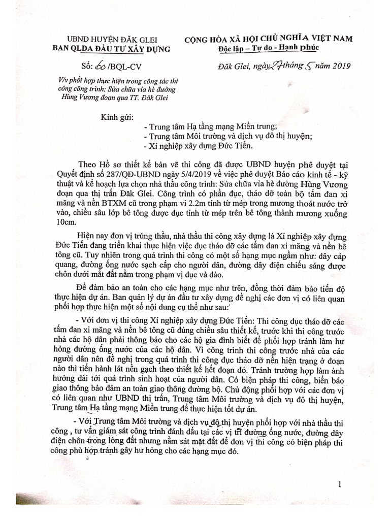 T05 Cong Van Cua BQL DA Huyen DakGlei KTM | PDF