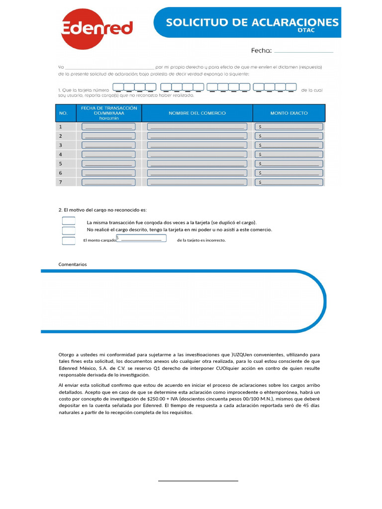 Formato de Aclaraciones | PDF