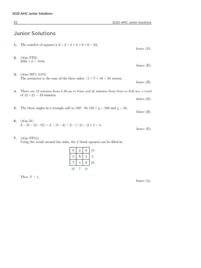 2020 AMC Junior Solutions | PDF