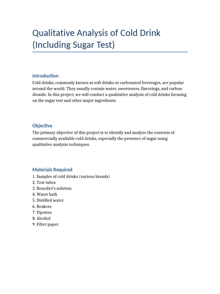 Sugar Content Analysis in Cold Drinks | PDF