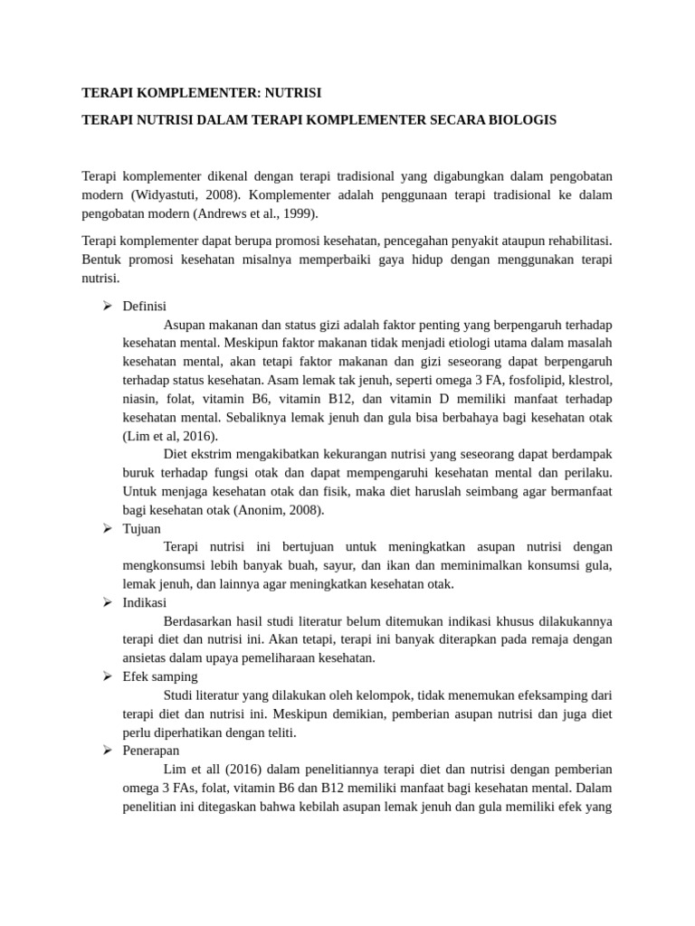 Terapi Komplementer (Nutrisi) | PDF