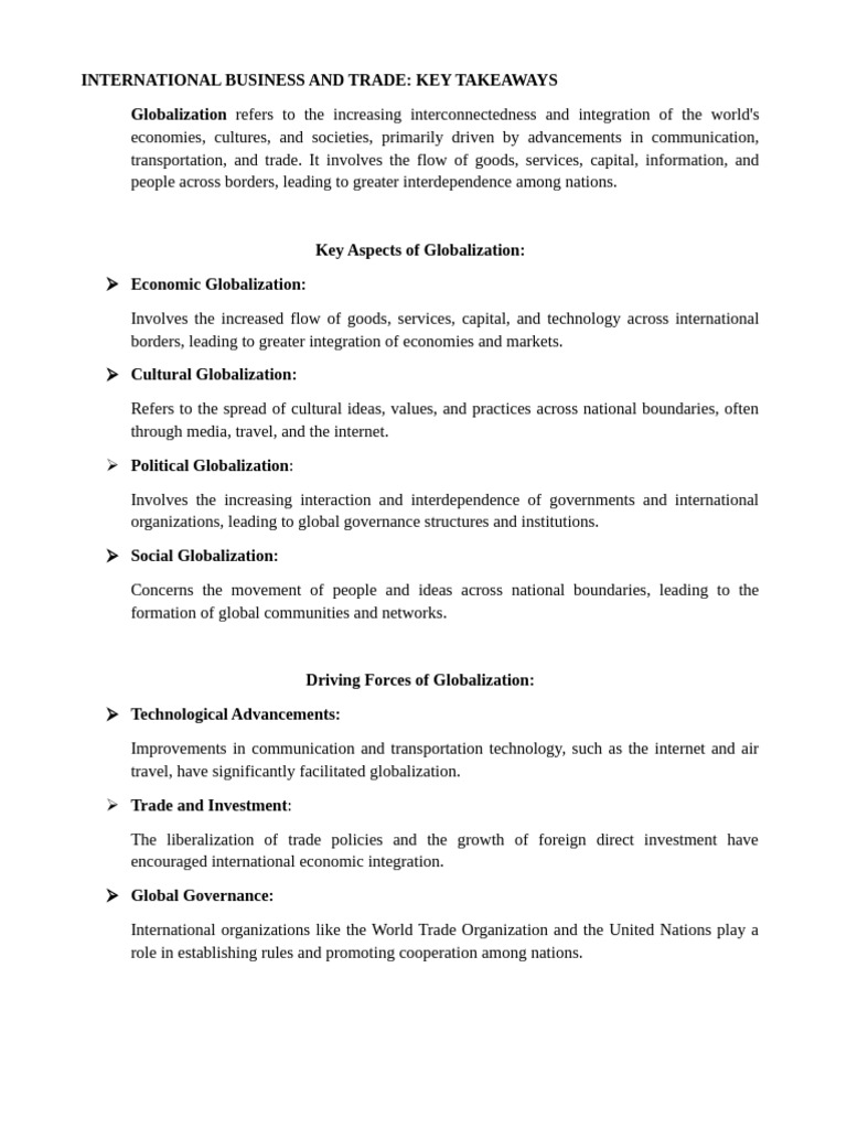 INTERNATIONAL BUSINESS AND TRADE Globalization | PDF | Globalization ...