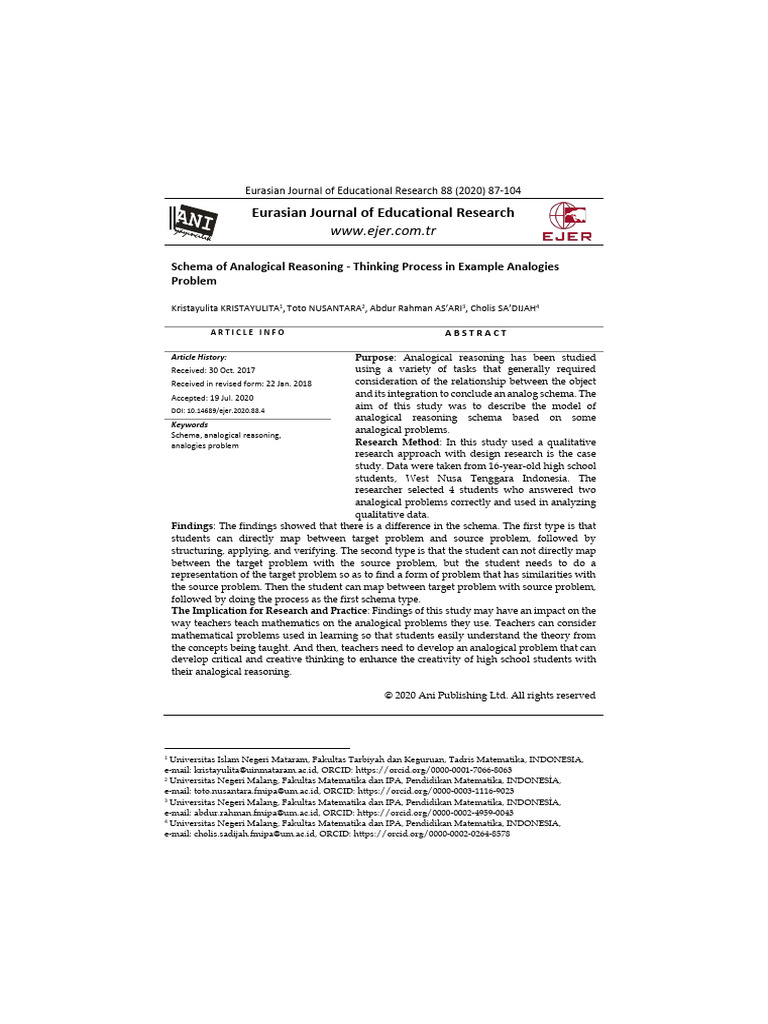 Schema of Analogical Reasoning - Thinking Process in Example Analogies Problem[#815309]-1360090 ...