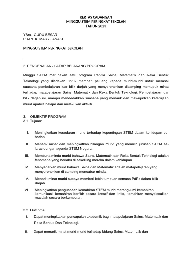 Minggu STEM Sekolah 2023: Kertas Cadangan | PDF
