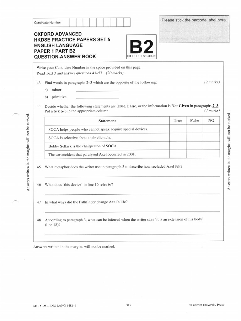 Oxford Advanced HKDSE Practice Papers Set 5 Paper 1 B2 - QAB (Student ...