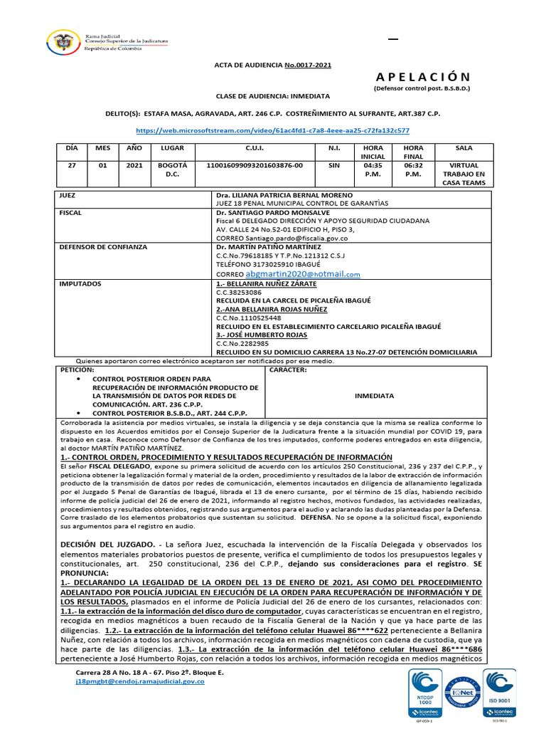 Acta Control Posterior Formato | PDF | Apelación | Fiscal