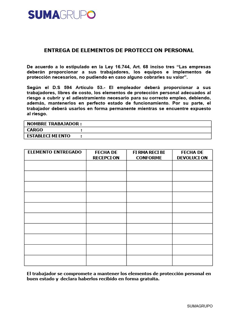 Entrega Epp Acta Entrega Epp SUMAGRUPO | PDF