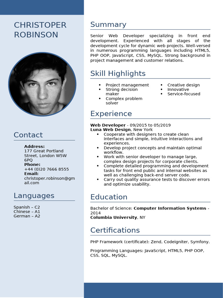Senior Web Developer Profile | PDF