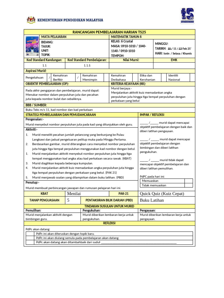 MT THN 6 Ts25 Tajuk 1 6c Mggu 5 | PDF