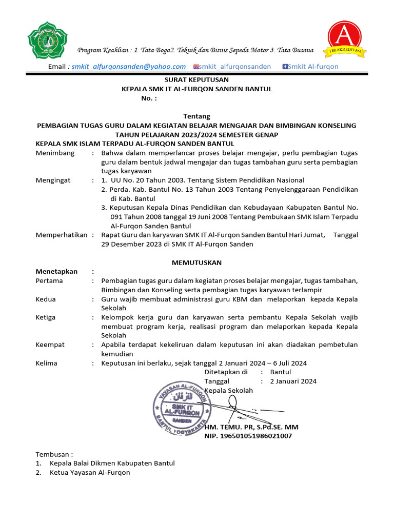 SK Mengajar 2023-2024 Sem. Genap | PDF