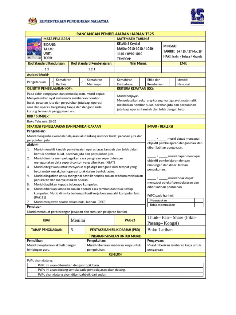 MT THN 6 Ts25 Tajuk 1 6c Mggu 8 | PDF