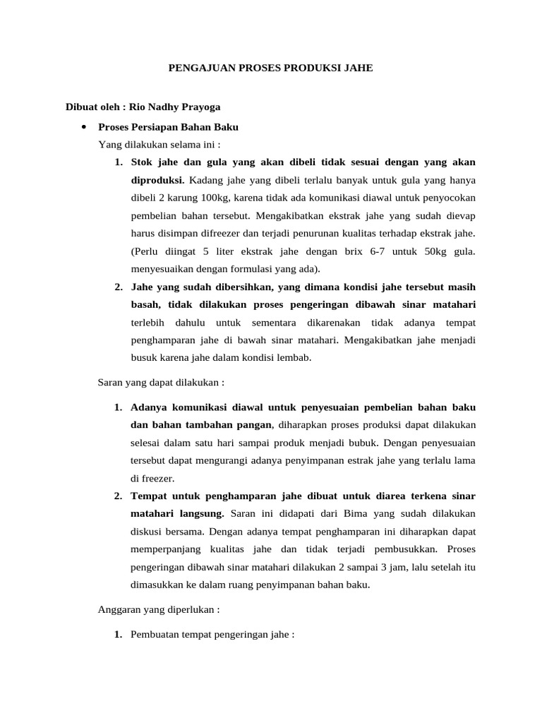 Optimasi Proses Produksi Jahe | PDF