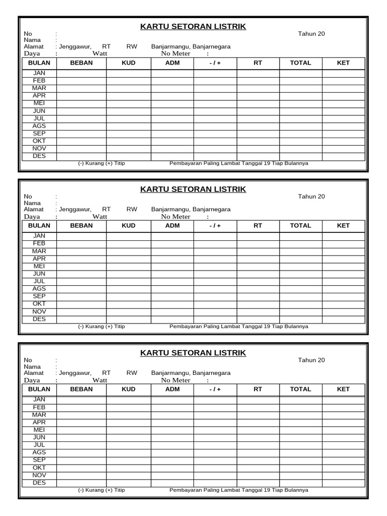 KARTU SETORAN LISTRIK | PDF