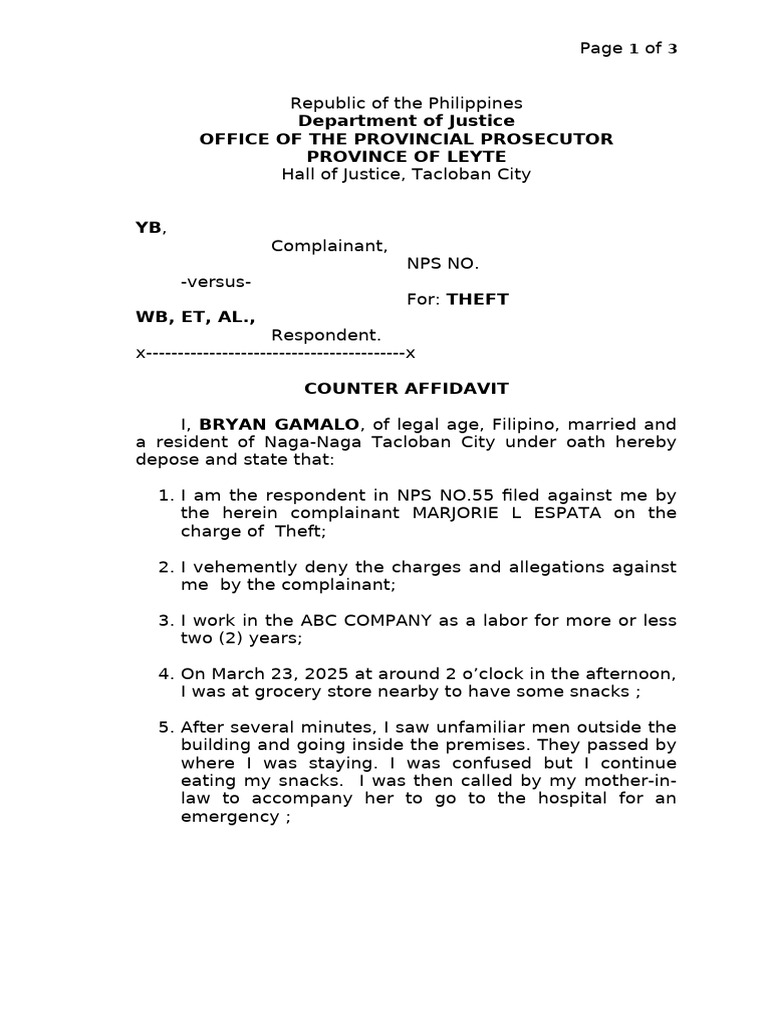 Counter Affidavit Sample | PDF | Affidavit | Crimes