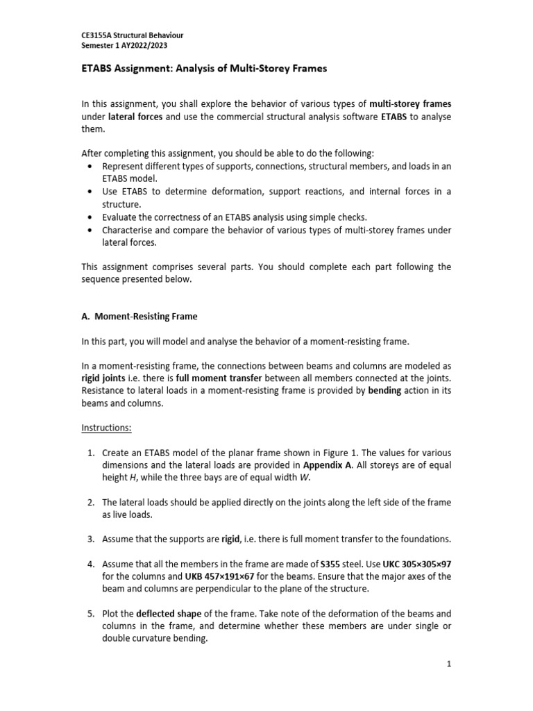 CE3155A ETABS Assignment - Analysis of Multi-Storey Frames | PDF | Bending | Beam (Structure)