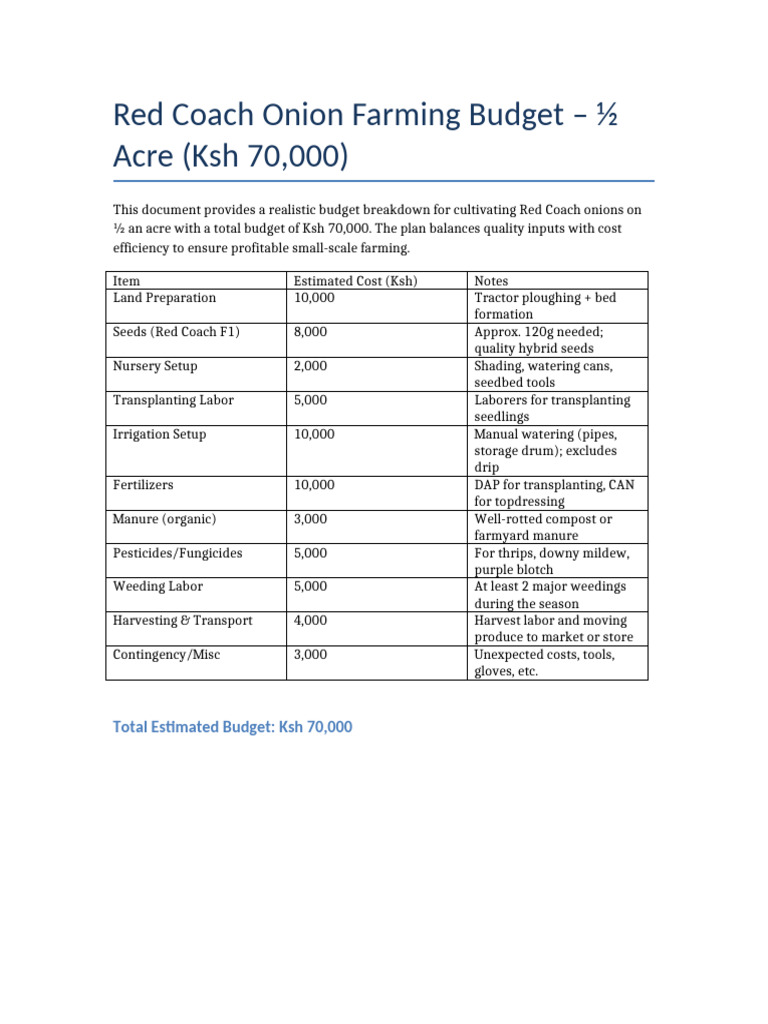 Red Coach Onion Budget 70K | PDF