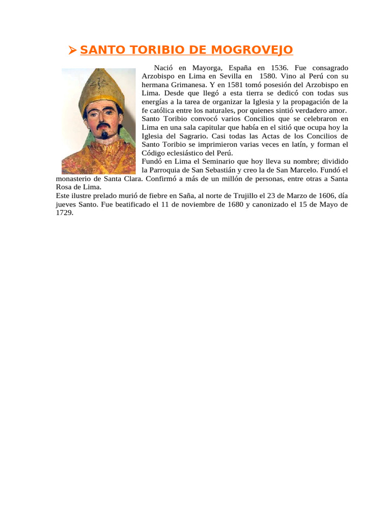 Santo Toribio de Mogrovejo | PDF
