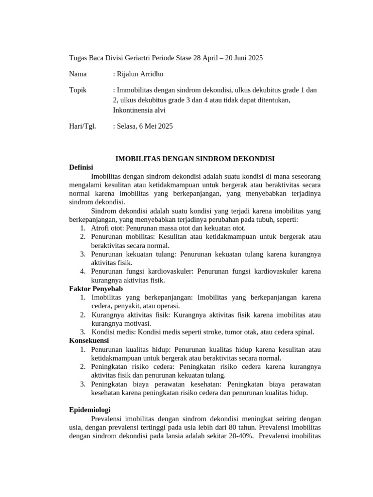 Imobilitas Dengan Sindrom Dekondisi Definisi | PDF