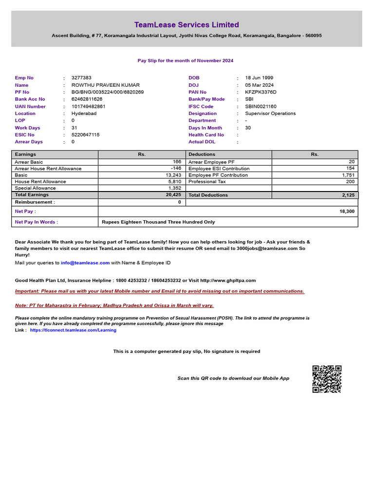Payslip NOV 2024 Payslip | PDF | Payments