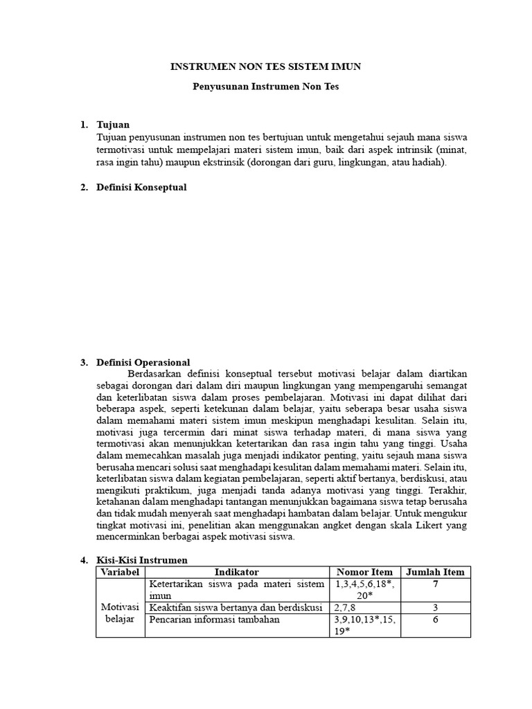 A_9_ Instrumen Non Tes_ Sistem Imun | PDF
