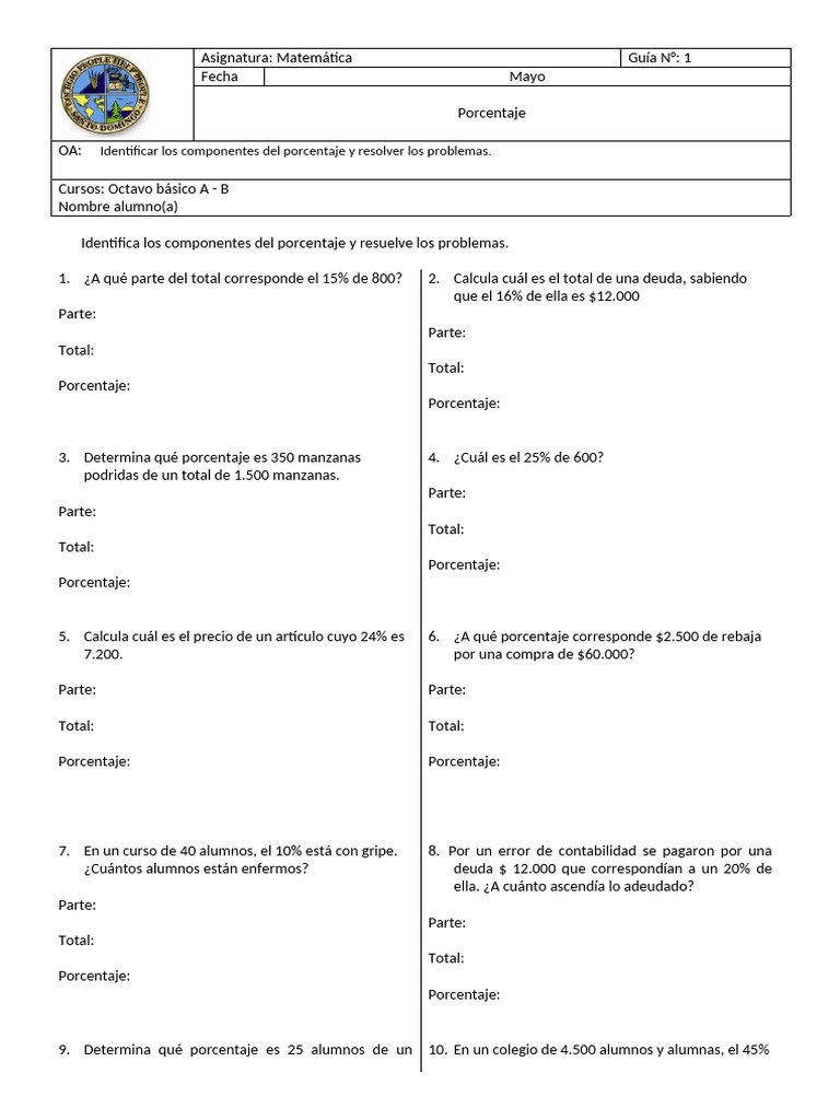 Guía de Porcentaje 7° Básico | PDF