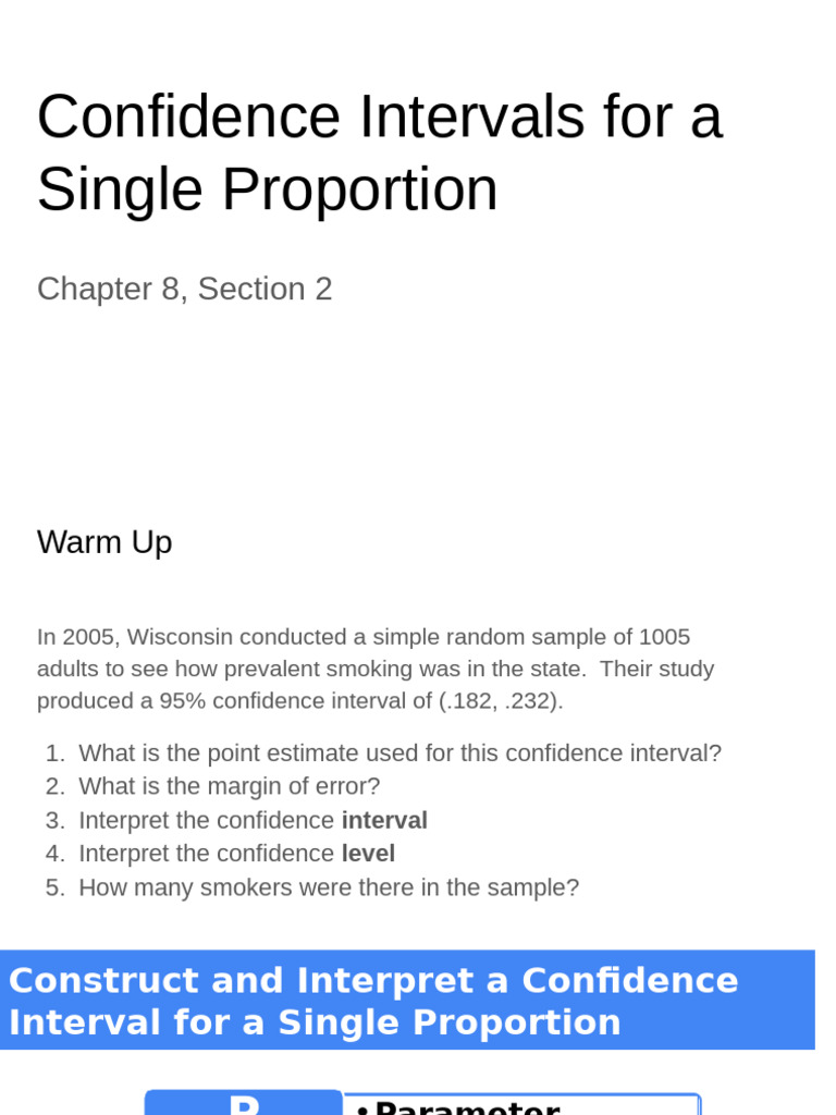 Confidence Intervals For One Proportion PowerPoint | PDF | Standard ...