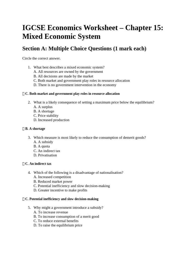Economics Worksheet | PDF | Subsidy | Externality