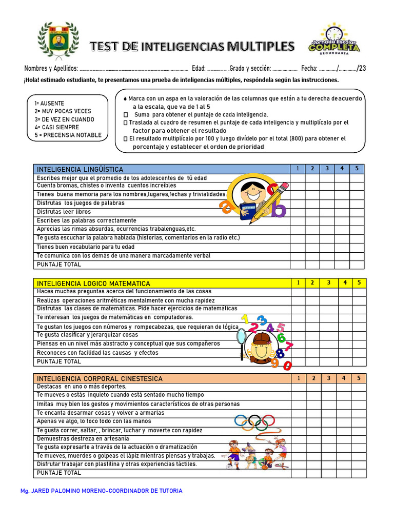 TEST DE INTELIGENCIAS MULTIPLES | PDF | Inteligencia