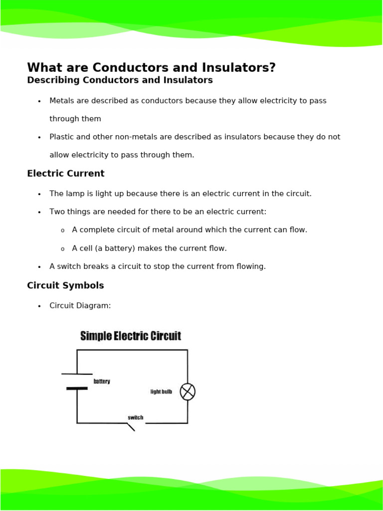 What are Conductors and Insulators | PDF | Electric Current | Series ...
