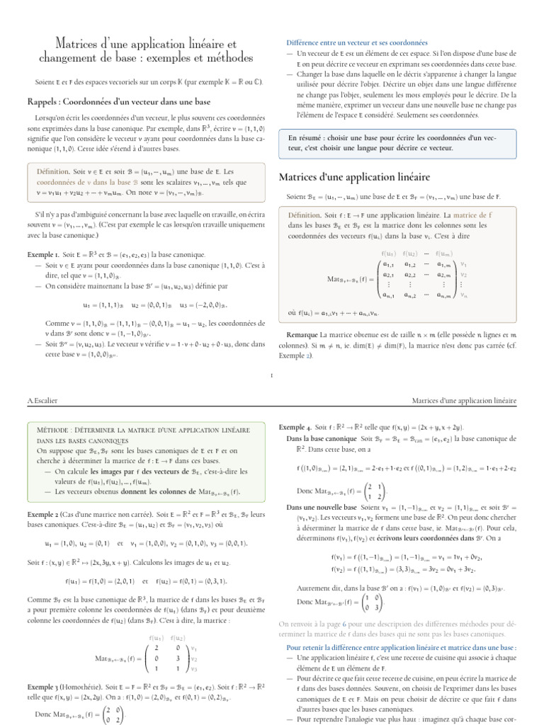 Matrices et Changement de Base | PDF | Base (algèbre linéaire ...