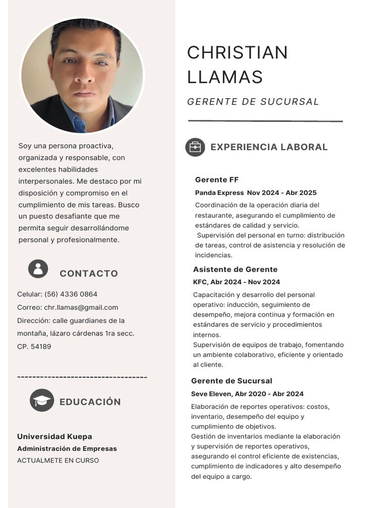 Cristian Llamas: Gerente de Sucursal | PDF