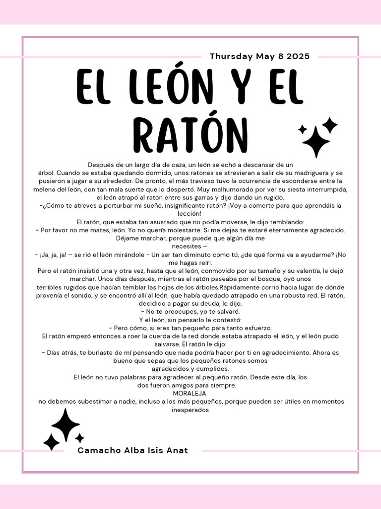 Fabula Leon y Raton Español | PDF | León