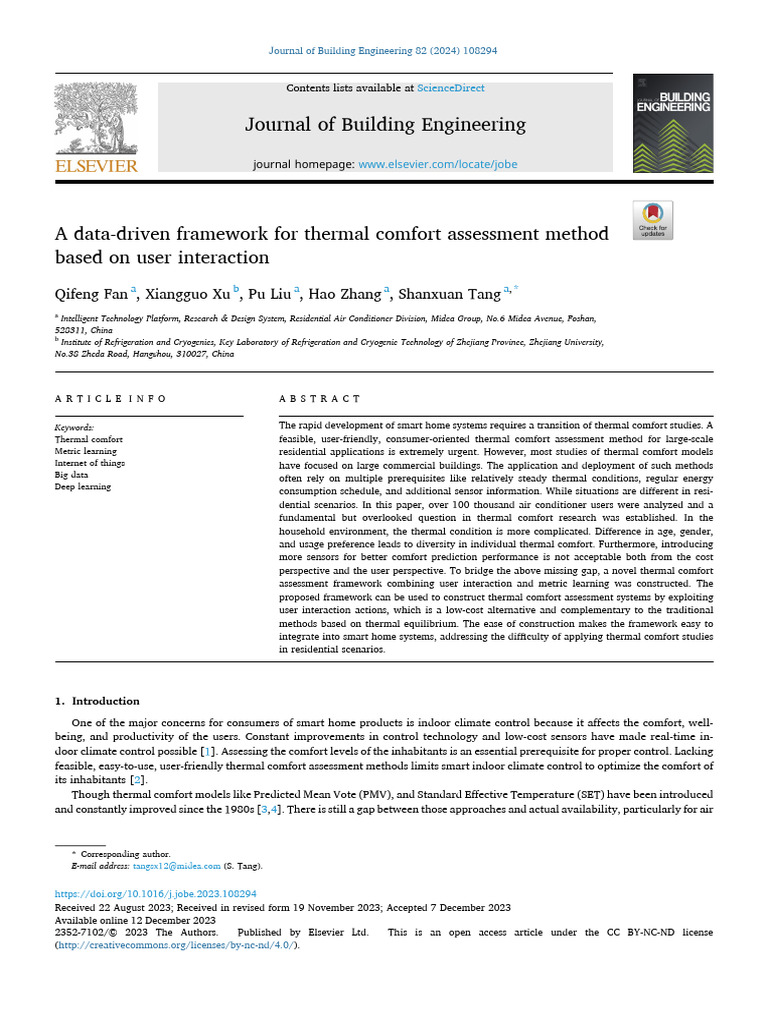 A Data Driven Framework For Thermal Comfort Assessme 2024 Journal of ...