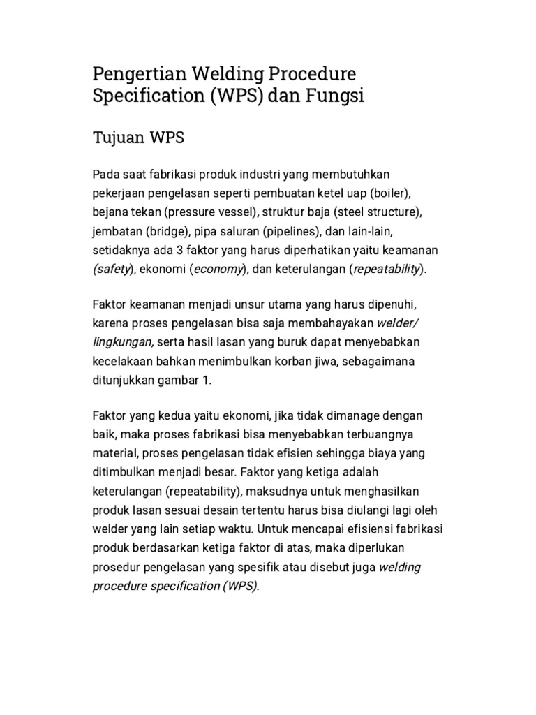 Pengertian Welding Procedure Specification (WPS) Dan Fungsi | PDF