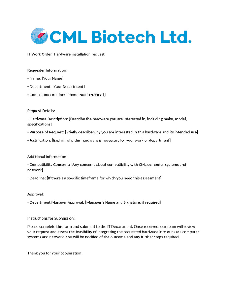 Annexure 3 Hardware Installation Request | PDF