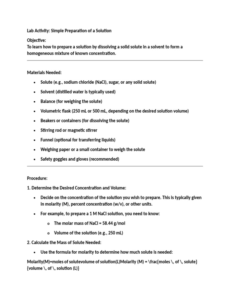 Lab Activity On Dilution | PDF | Concentration | Mole (Unit)