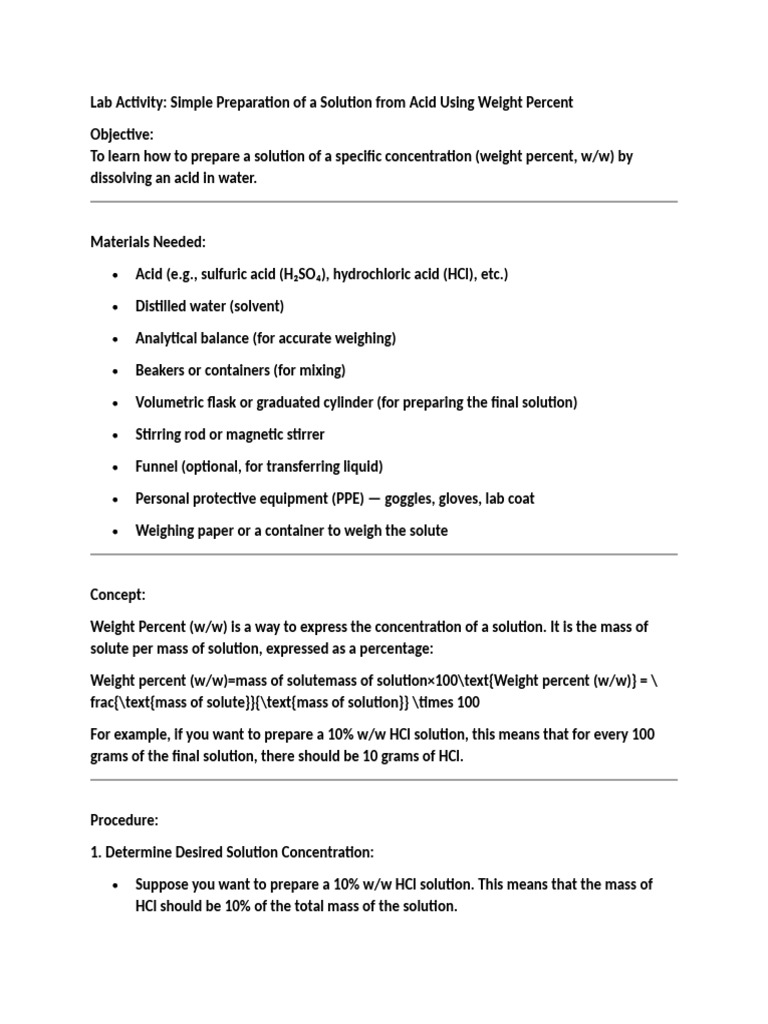 Lab Activity on Weight | PDF | Mass Fraction (Chemistry) | Hydrochloric ...