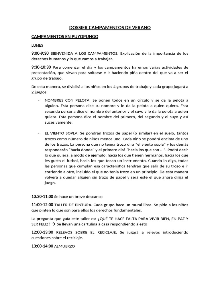 Dossier Campamentos de Verano | PDF