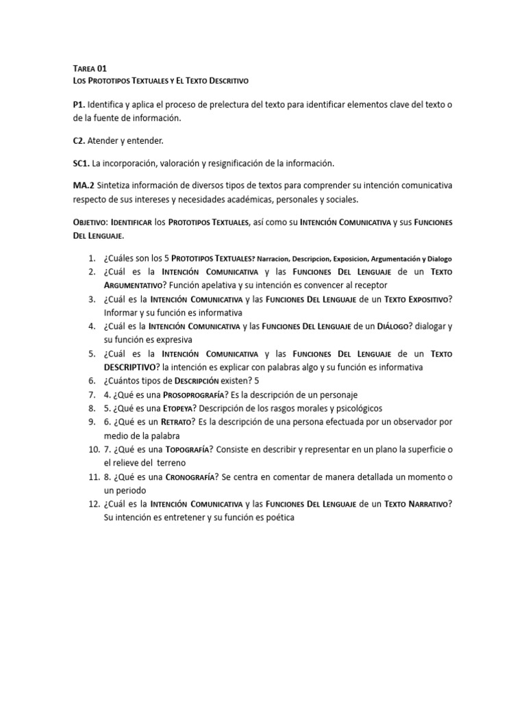 01 (Los prototipos textuales y el texto descriptivo) | PDF