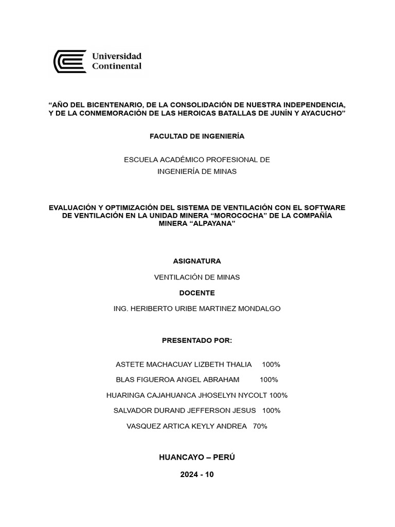 Informe de ventilación de minas-PARCIAL | PDF | Ventilación (Arquitectura) | Minería