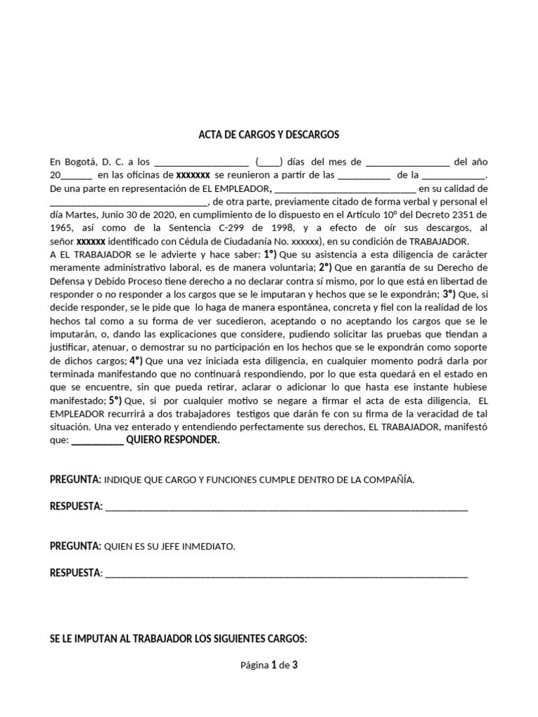 ACTA DE CARGOS Y DESCARGOS | PDF