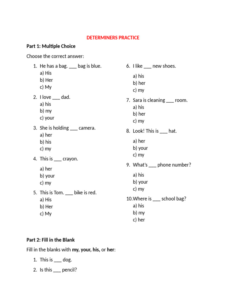 Determiners & Be Singular Practice | PDF