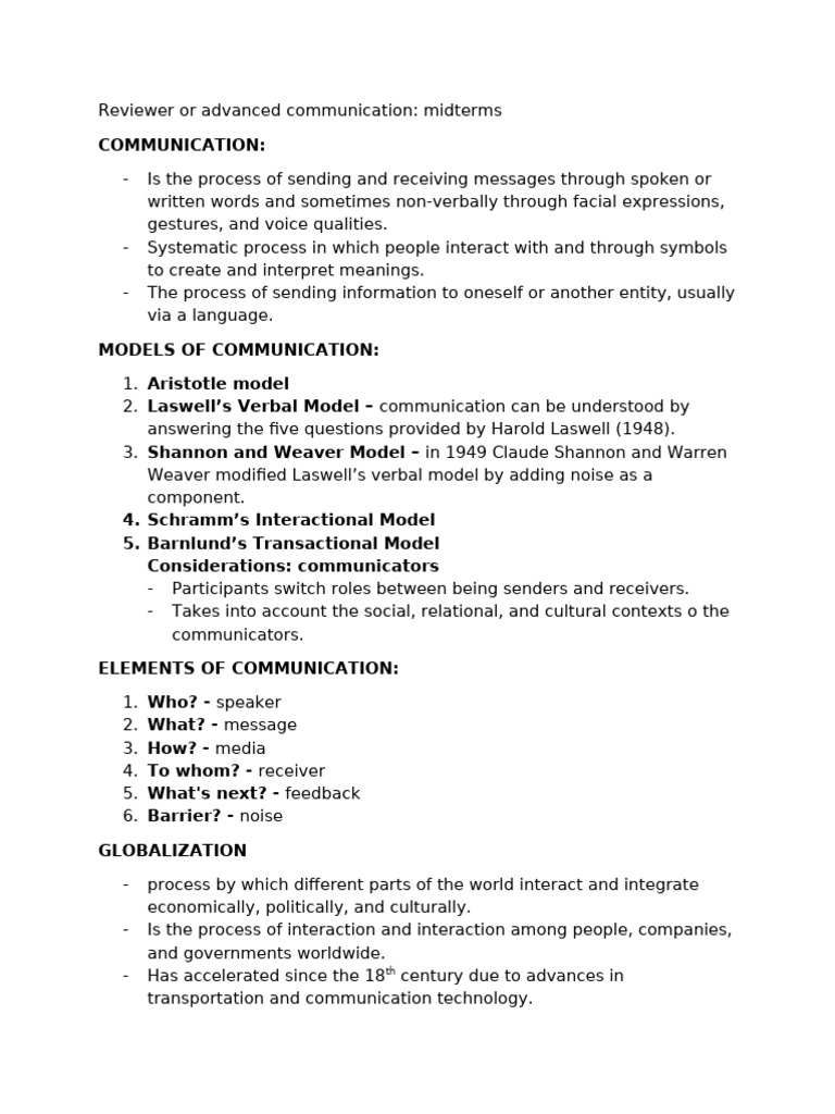 Communication Models and Globalization Insights | PDF | Communication ...