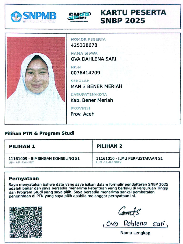 Kartu Peserta SNBP | PDF