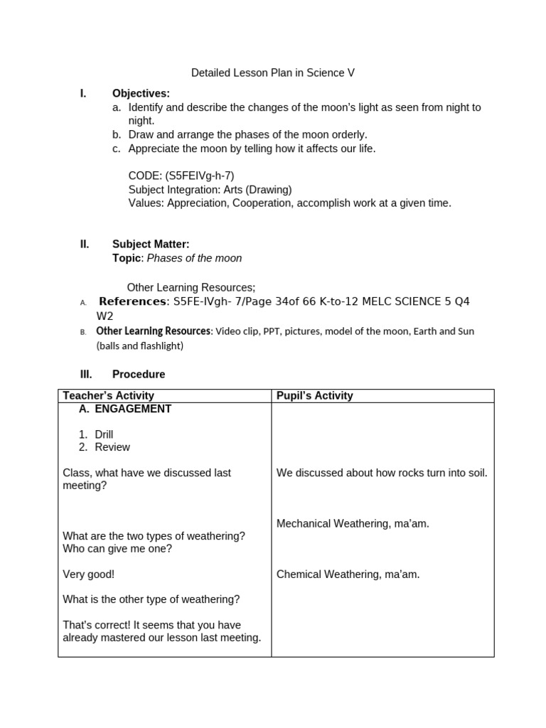 Detailed Lesson Plan in Science V | PDF | Moon | Astronomy