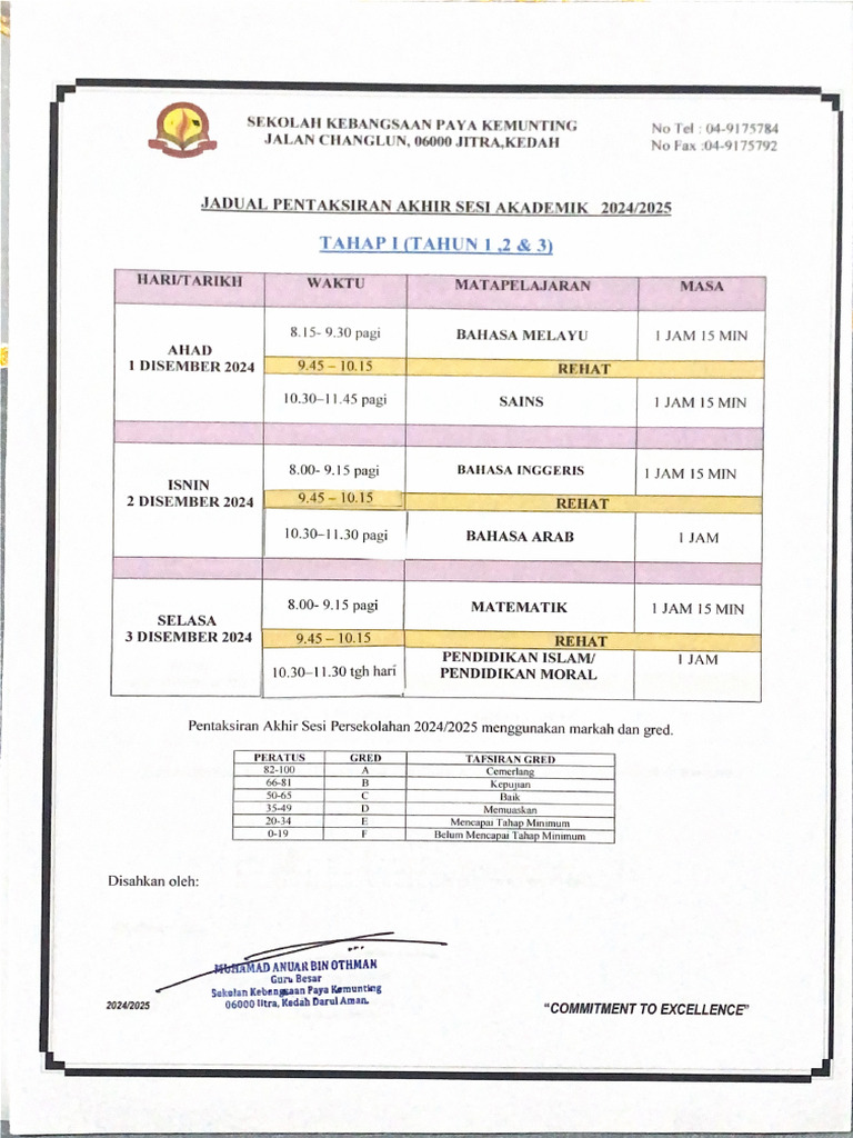 Jadual Pentaksiran Akhir 202425 | PDF