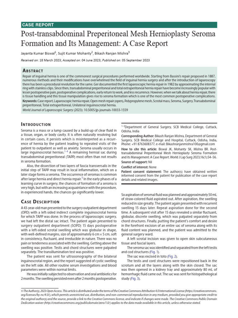 Post-Transabdominal Preperitoneal Mesh Hernioplasty Seroma | PDF ...