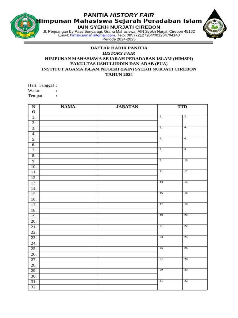 Format Daftar Hadir Acara | PDF