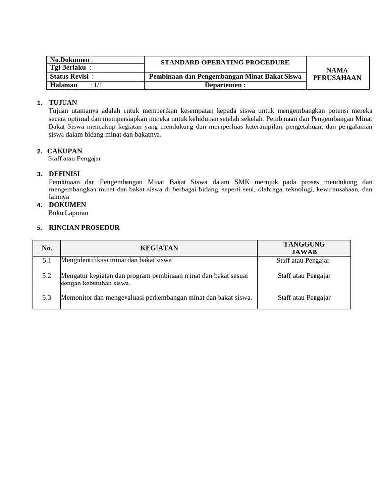 SOP Pembinaan Dan Pengembangan Minat Bakat Siswa | PDF
