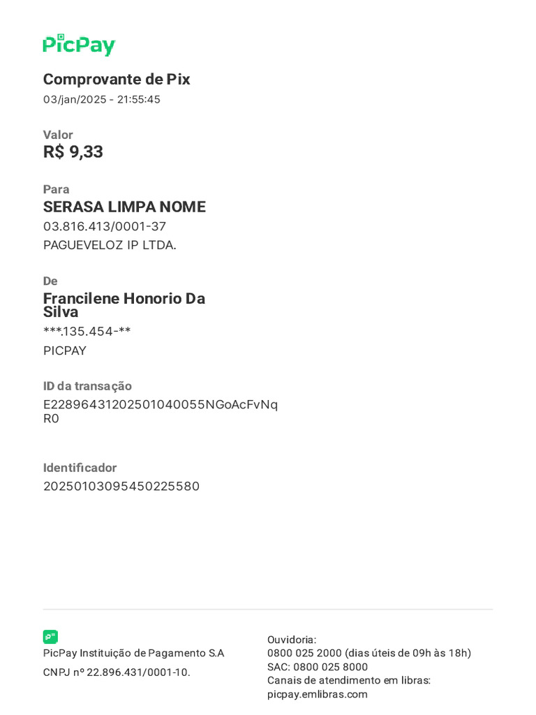 Comprovante Picpay PIX 03012025215554$ | PDF